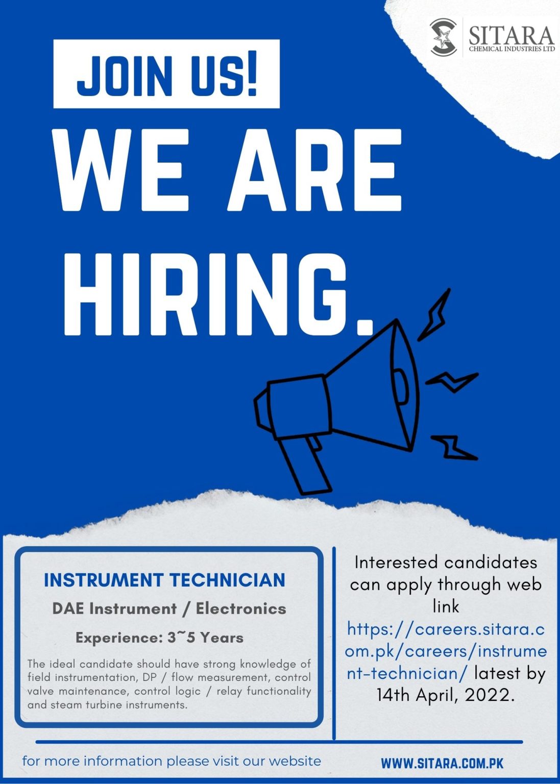 INSTRUMENT TECHNICIAN – Sitara Chemical Industries Ltd.