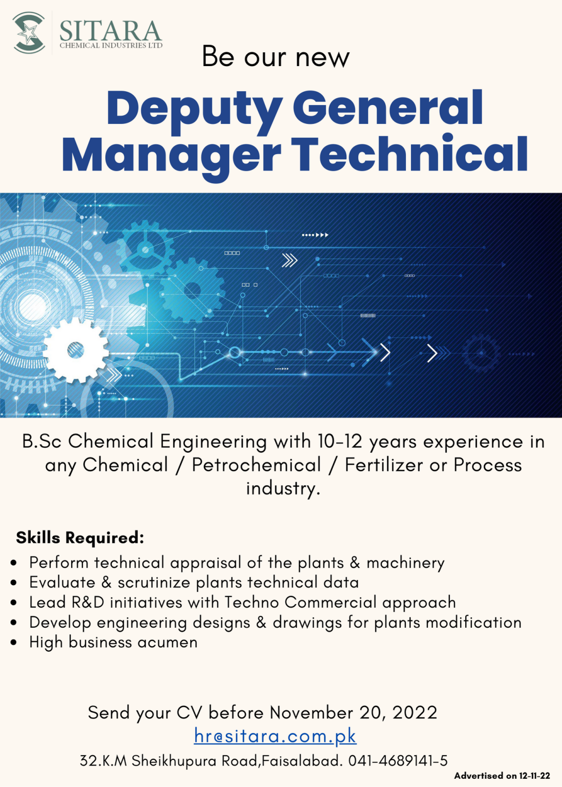 Deputy General Manager Technical – Sitara Chemical Industries Ltd.